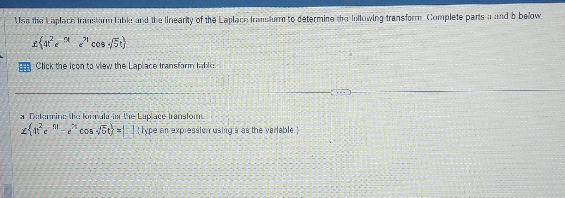 Solved Use the Laplace transform table and the linearity of | Chegg.com