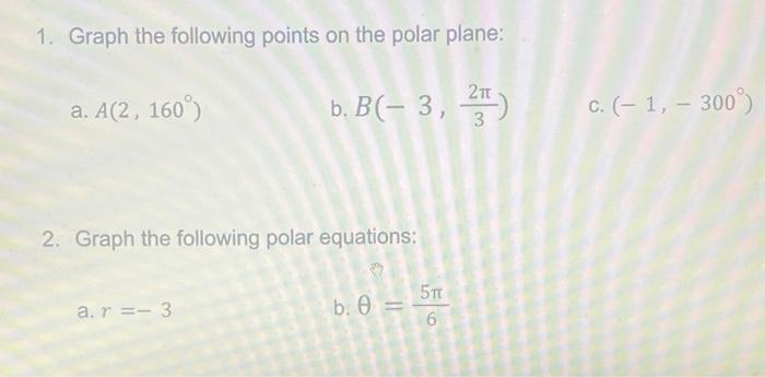 Solved 1. Graph the following points on the polar plane: a. | Chegg.com