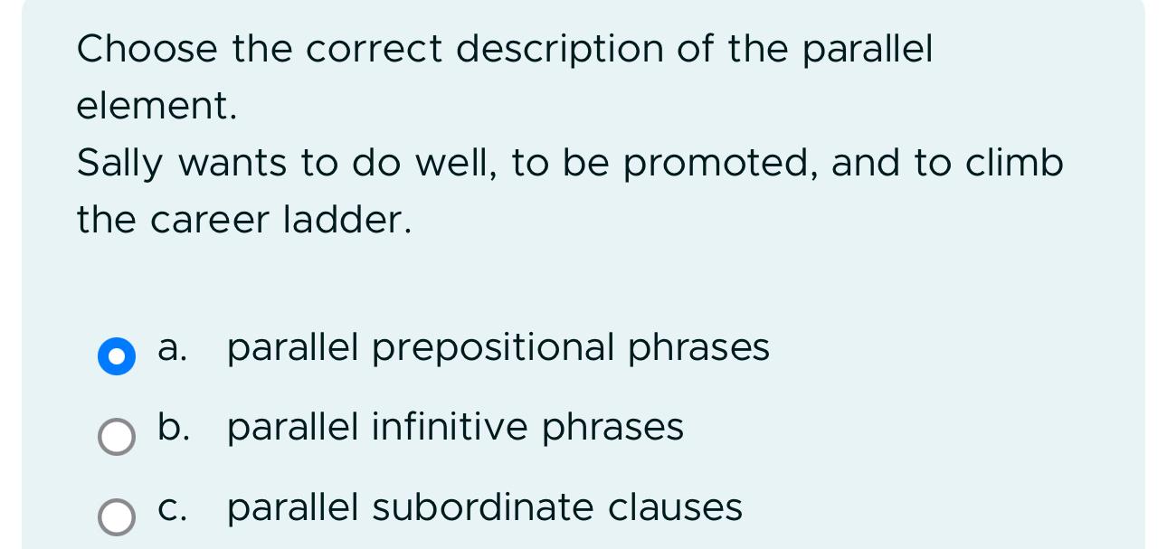 Solved Choose the correct description of the parallel | Chegg.com