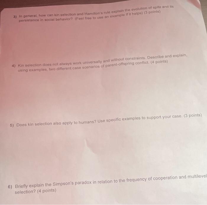 Solved 3) In general, how can kin selection and Hamilton's | Chegg.com