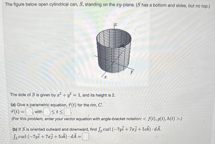 Solved The figure below open cylindrical can, S, standing on | Chegg.com