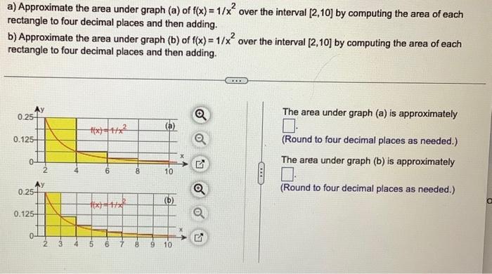 Solved a) Approximate the area under graph (a) of f(x)=1/x2 | Chegg.com