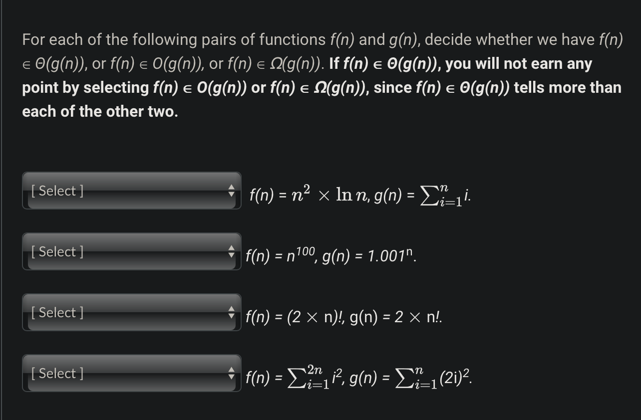 For each of the following pairs of functions f(n) | Chegg.com