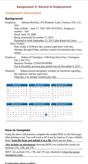 Assignment 3: Record of Employment Assignment | Chegg.com