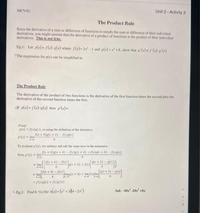 Solved The Product Rule Since the derivative of a sum or | Chegg.com