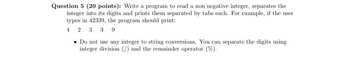 Solved Question 5 (20 points): Write a program to read a non | Chegg.com