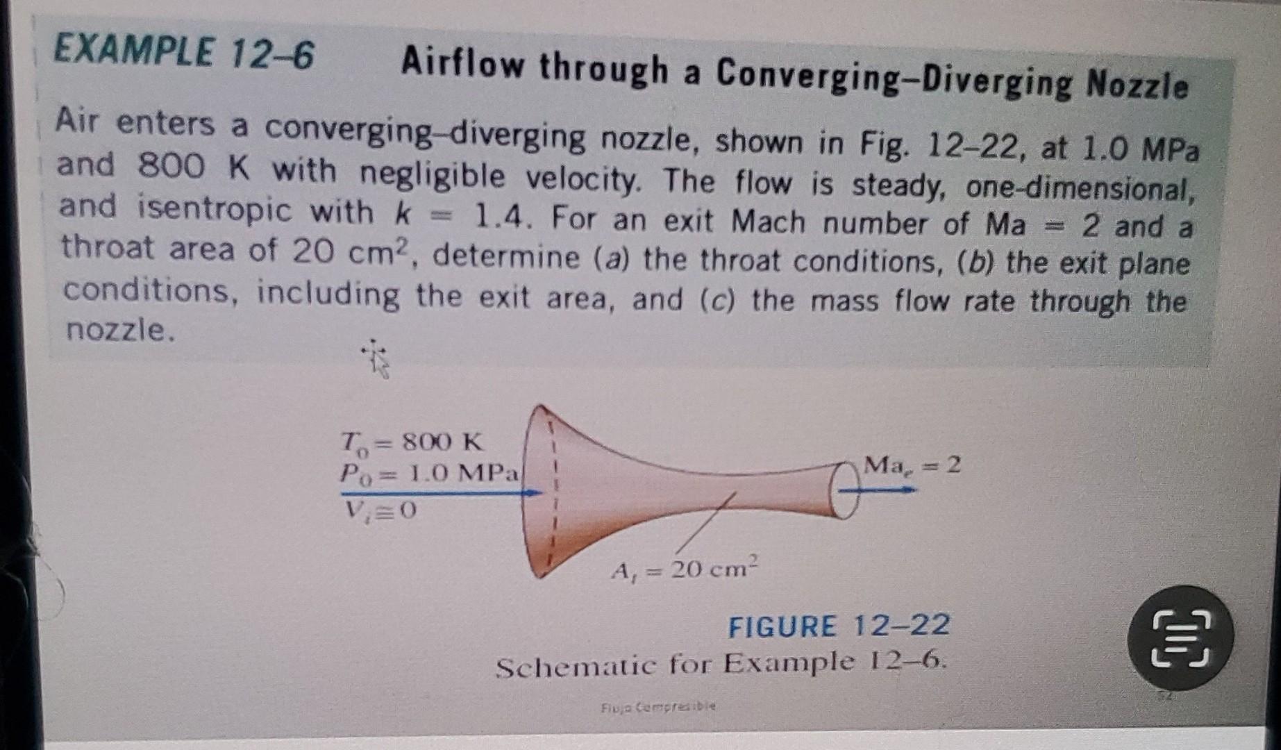 Solved EXAMPLE 12-6 Airflow through a Converging-Diverging | Chegg.com
