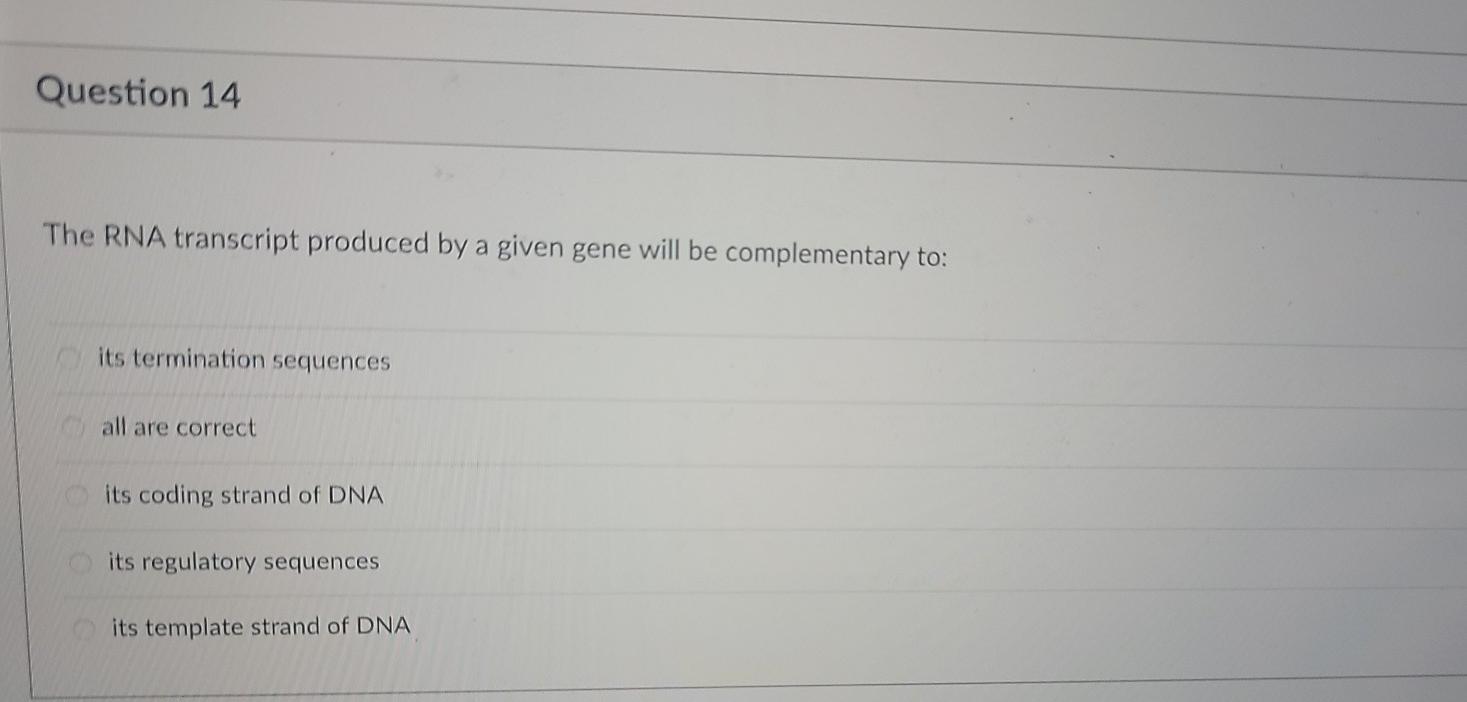 Solved Question 14 The RNA transcript produced by a given | Chegg.com