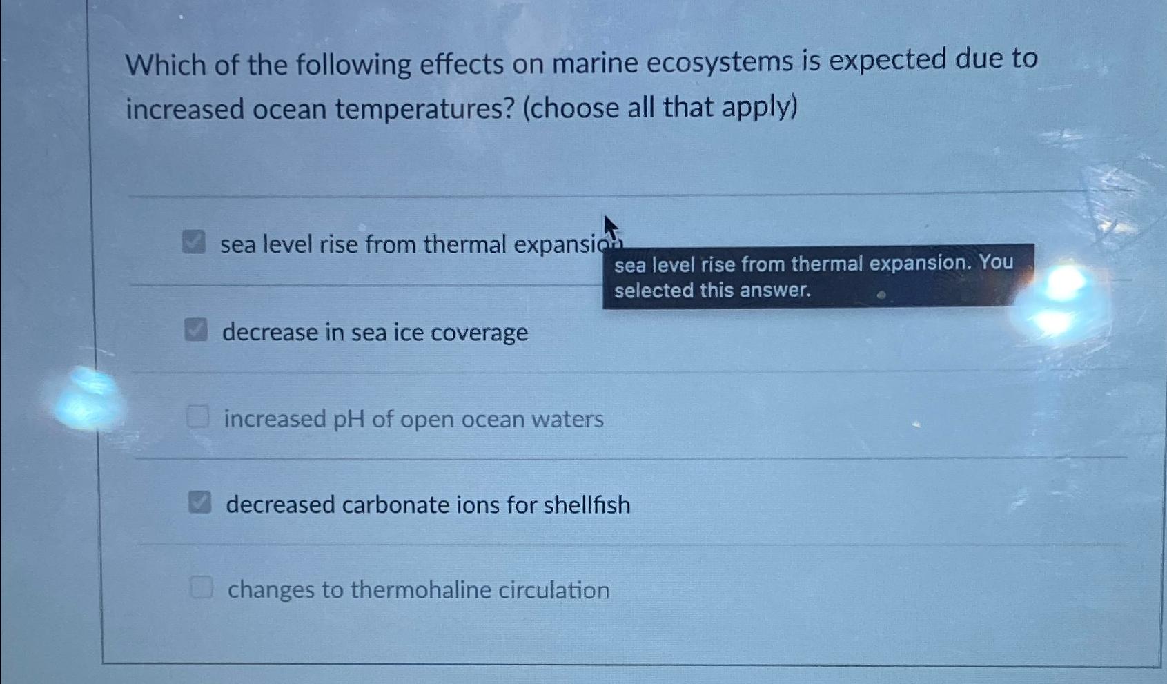 Solved Which of the following effects on marine ecosystems | Chegg.com