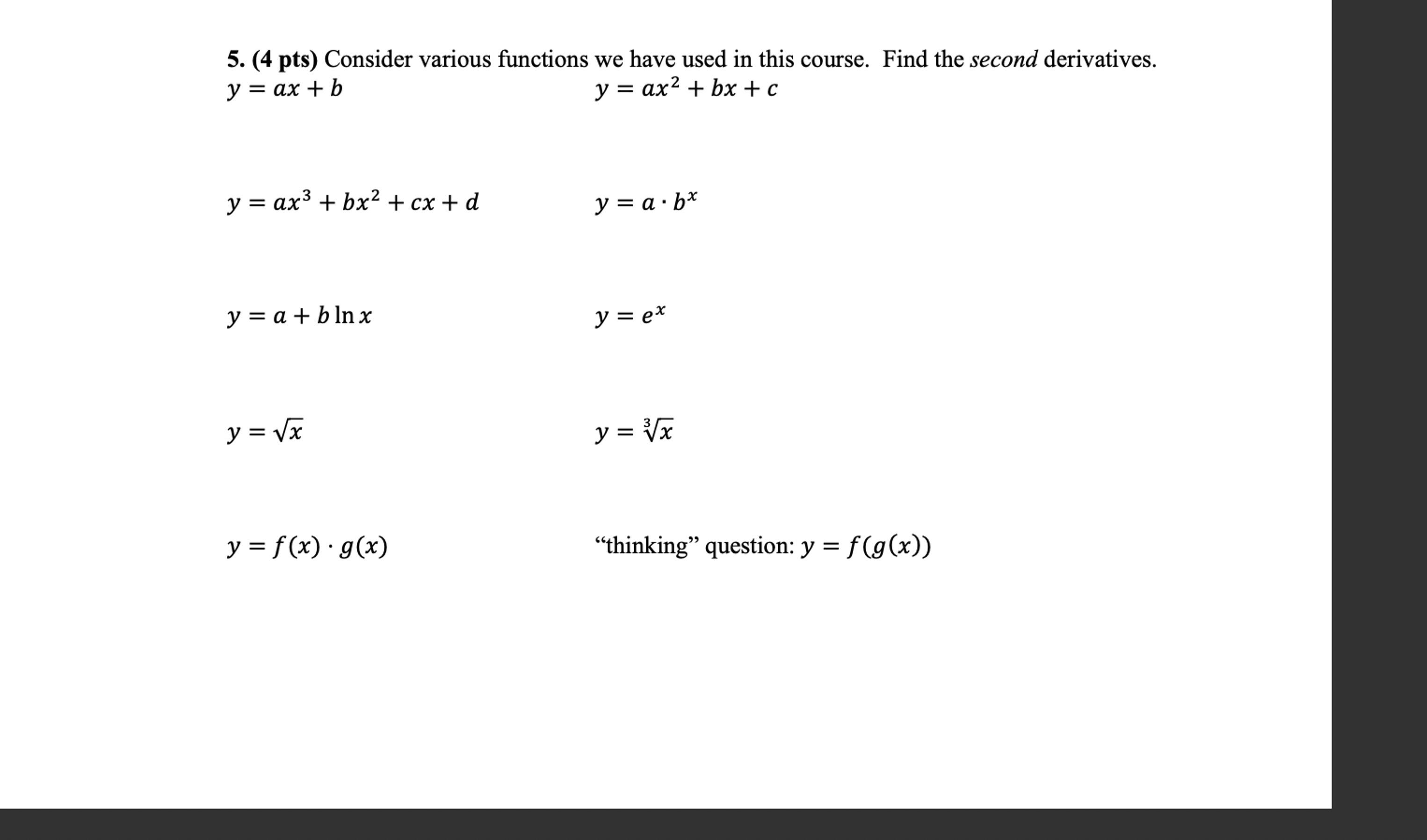 Solved (4 ﻿pts) ﻿Consider various functions we have used in | Chegg.com