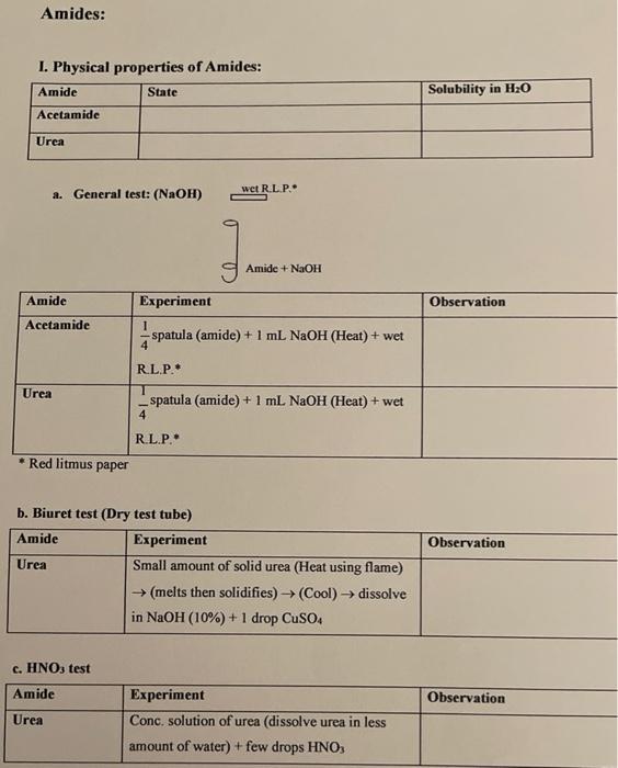 Solved Amides: I. Physical properties of Amides: Amide State | Chegg.com