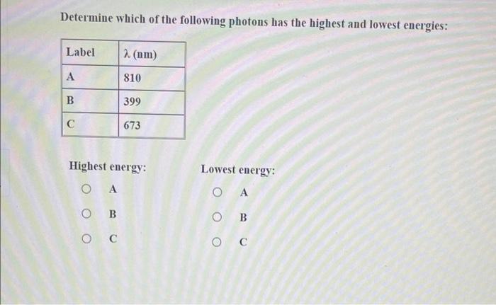 Solved Determine which of the following photons has the | Chegg.com