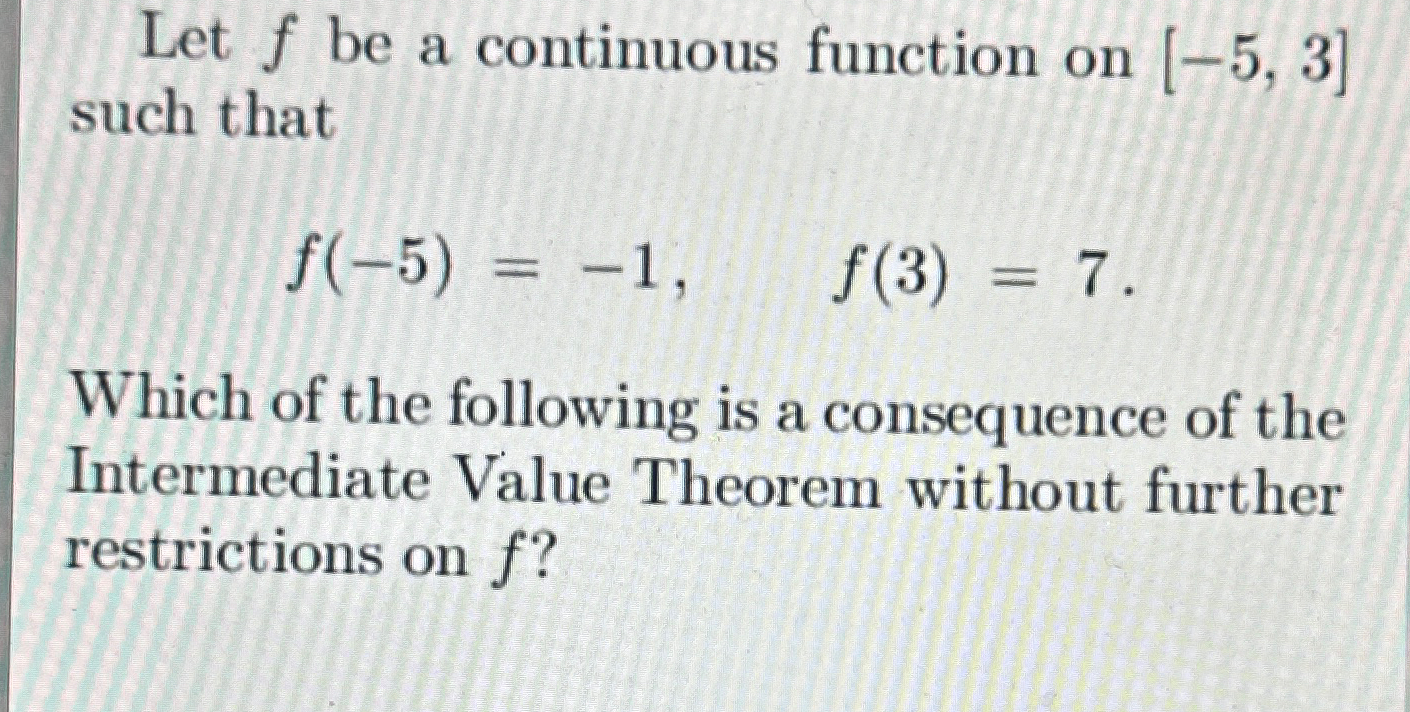 Solved Let f ﻿be a continuous function on -5,3 ﻿such | Chegg.com