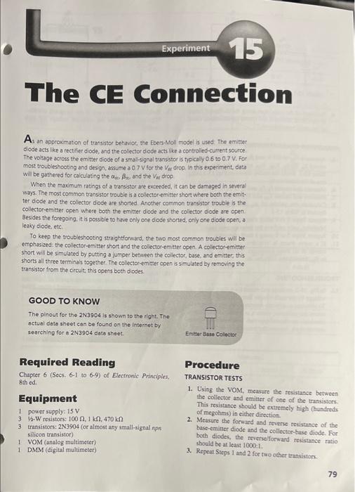 Solved Experiment 15 The CE Connection As an approximation | Chegg.com