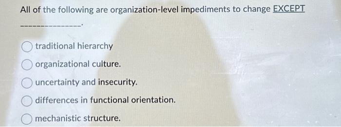 Solved All of the following are organization-level | Chegg.com