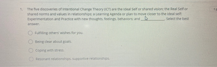 Solved 1. 11 The five discoveries of Intentional Change | Chegg.com