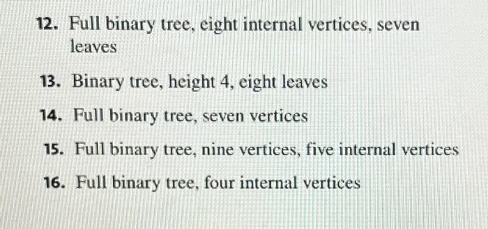 Solved Please draw 12-16 12. Full binary tree, eight | Chegg.com