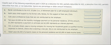 Solved Classify each of the following expenditures paid in | Chegg.com