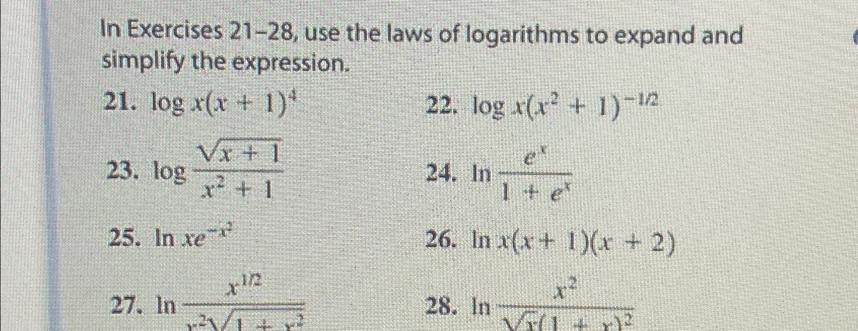Solved In Exercises 21-28, ﻿use the laws of logarithms to | Chegg.com