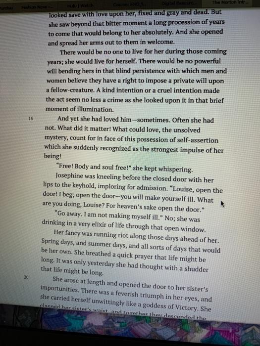 Solved The story of an hour close readingThe questions are | Chegg.com