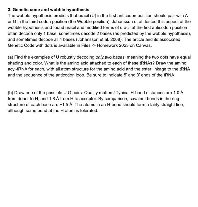 Solved 3. Genetic code and wobble hypothesis The wobble | Chegg.com