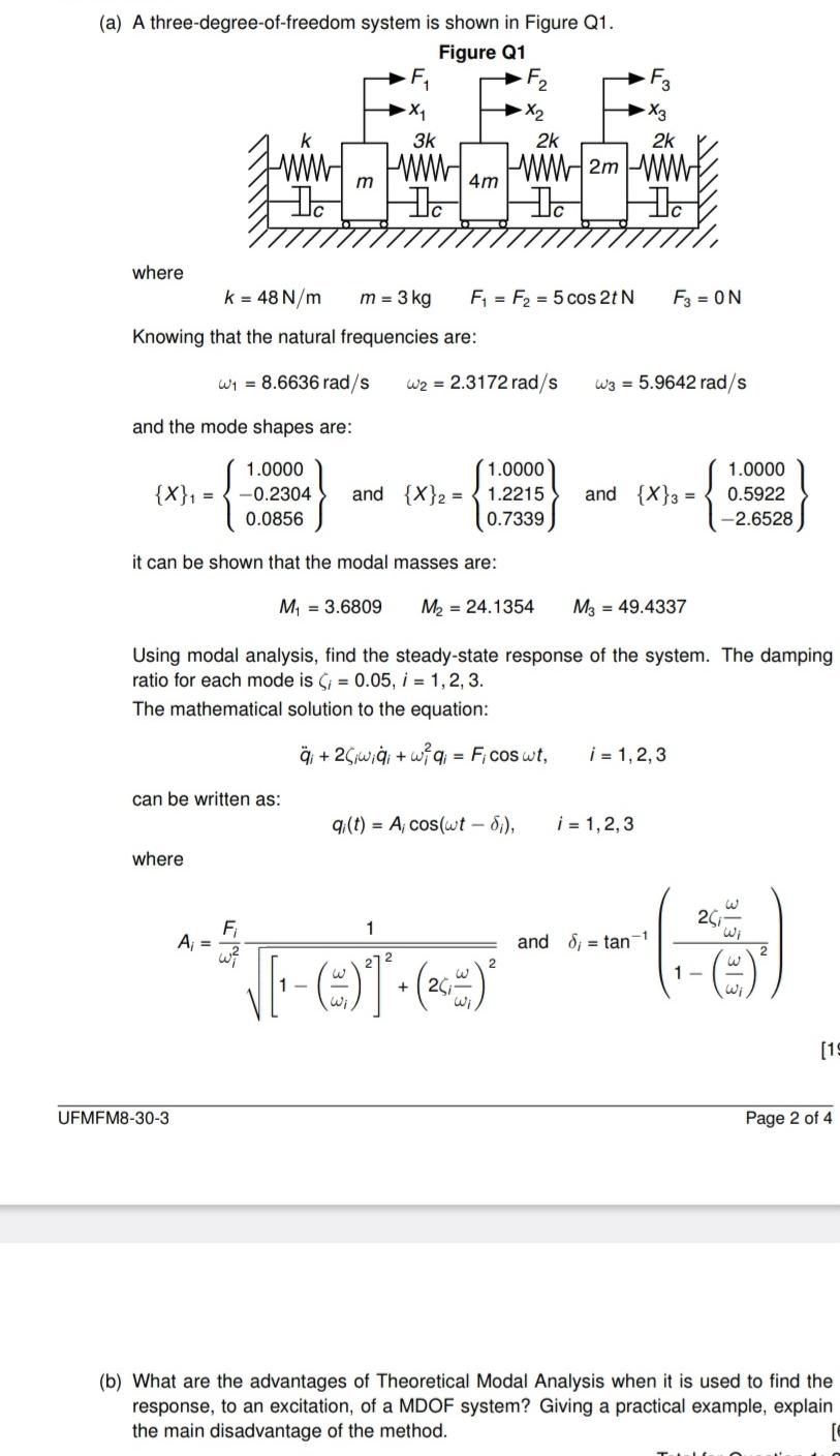 Solved (a) ﻿A three-degree-of-freedom system is shown in | Chegg.com