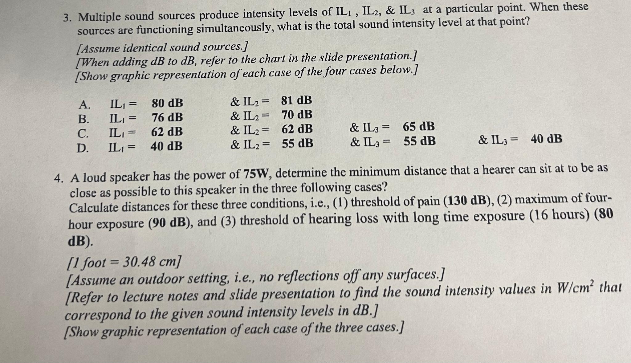 Solved Multiple sound sources produce intensity levels of | Chegg.com