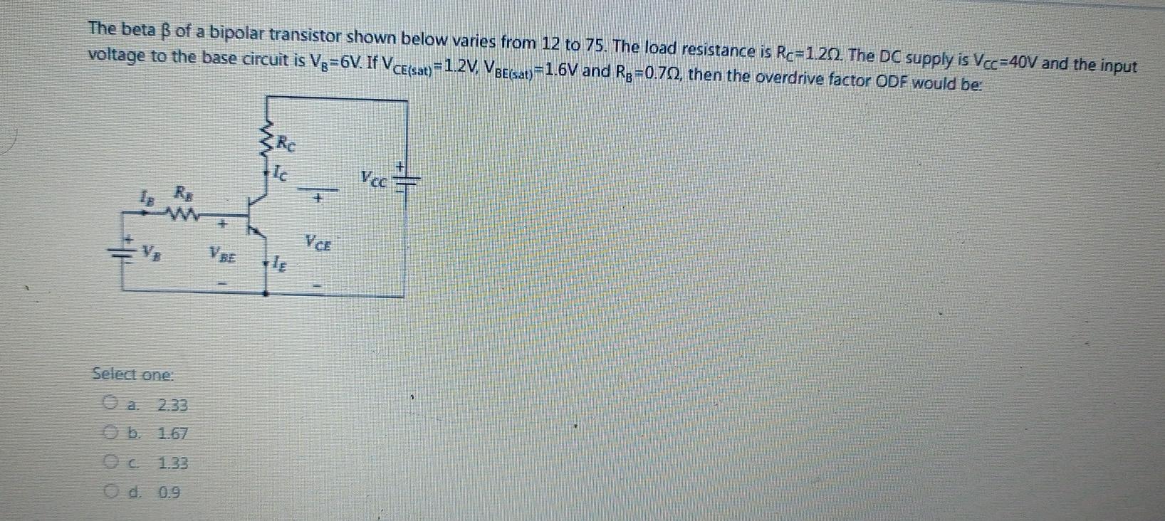 Solved The beta β of a bipolar transistor shown below varies | Chegg.com