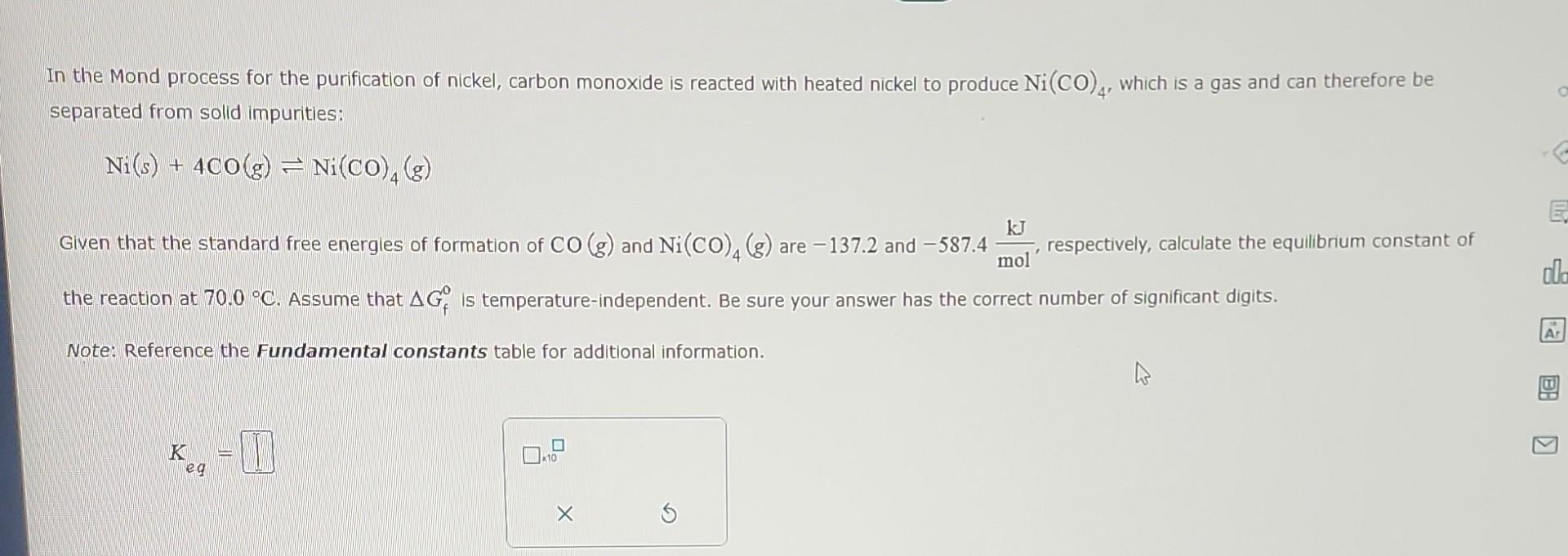 Solved In the Mond process for the purification of nickel, | Chegg.com