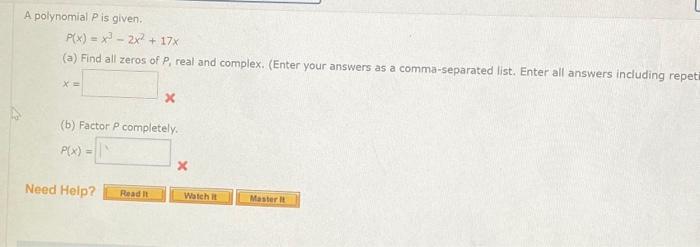 Solved A polynomial P is given. P(x) = x³ - 2x² + 17x (a) | Chegg.com