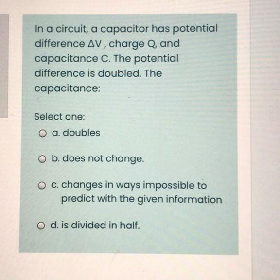 Solved In a circuit, a capacitor has potential difference | Chegg.com