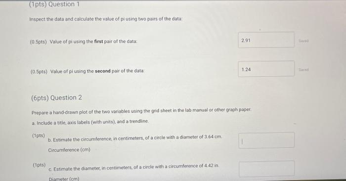 Diameter and circumference measurements rowerted tn | Chegg.com