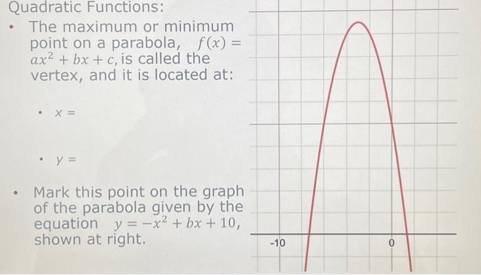 Solved - The maximum or minimum point on a parabola, f(x)= | Chegg.com
