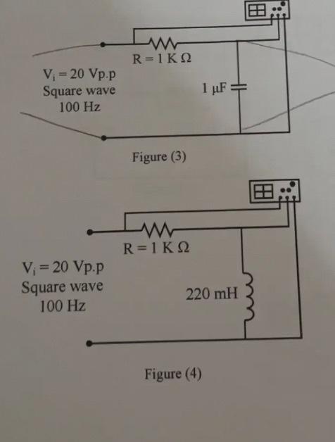 Solved w R=1K2 Vi= 20 Vp.p Square wave 100 Hz 1 uF HH Figure | Chegg.com