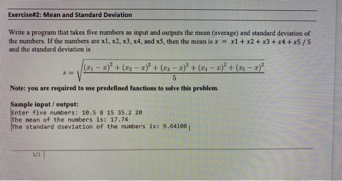 Solved Exercise2 Mean And Standard Deviation Write A 