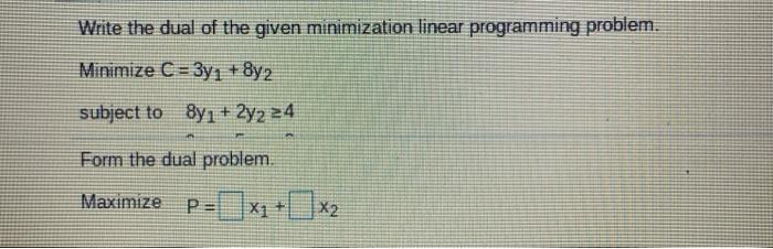 Solved Write the dual of the given minimization linear | Chegg.com