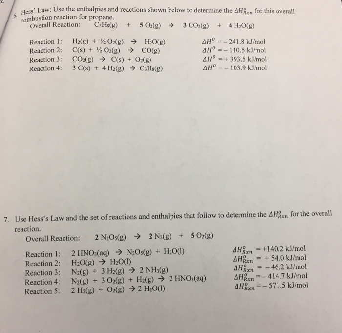 Solved 6. Hess' Law. Law: Use the enthalpies and reactions | Chegg.com