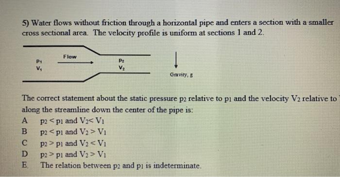 Solved 5) Water flows without friction through a horizontal | Chegg.com