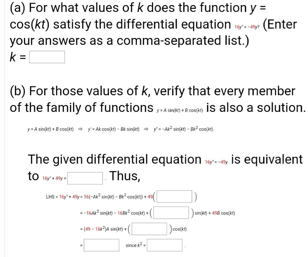 Solved (a) For what values of k does the function y = | Chegg.com
