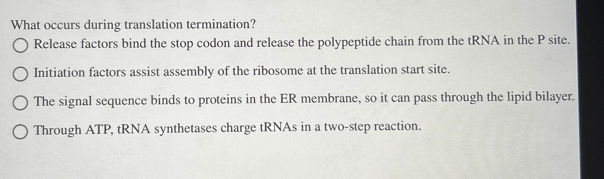 Solved What occurs during translation termination?Release | Chegg.com