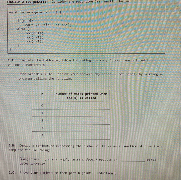 Solved PROBLEM 2 (30 points): Consider the recursive C++ | Chegg.com