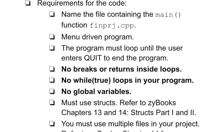 Solved in c++please make multiple files using structsdo not | Chegg.com
