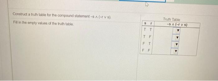 Solved Construct a truth table for the compound statement -S | Chegg.com