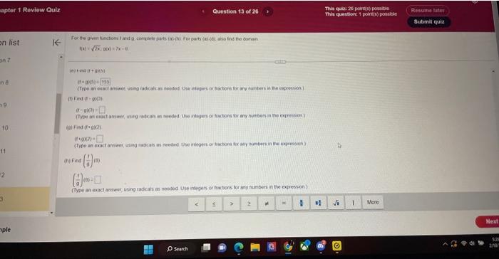 Solved apter 1 Review Qulz Question 13 of 26 f+1)(15)+∣∣c15 | Chegg.com