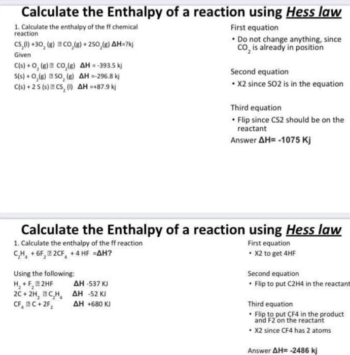 Solved Calculate the Enthalpy of a reaction using Hess law | Chegg.com