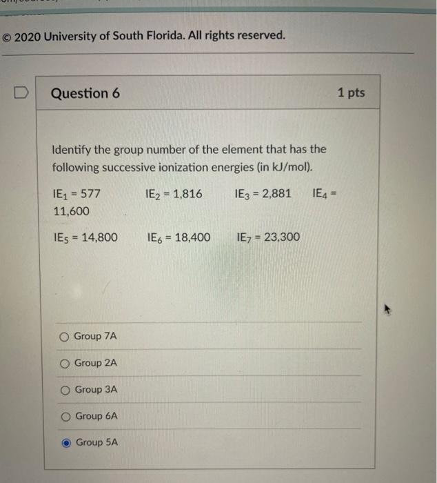 Solved © 2020 University of South Florida. All rights | Chegg.com