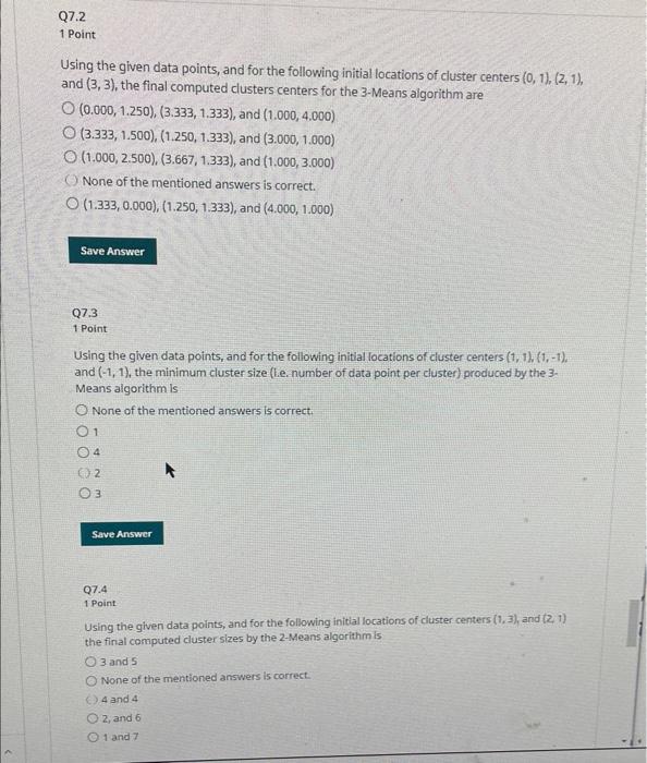 Solved Q7 4 Points Given the following set of data points: | Chegg.com