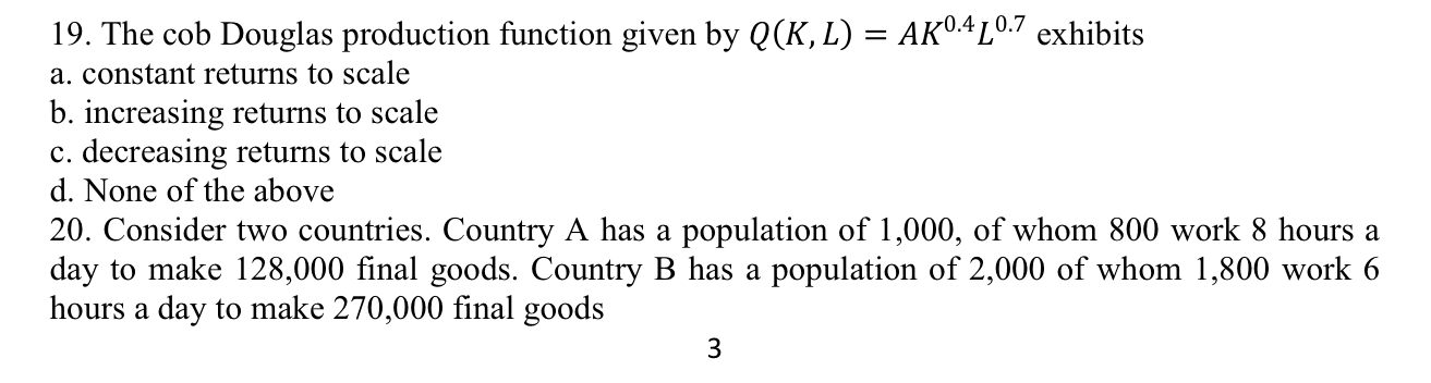 Solved The cob Douglas production function given by | Chegg.com