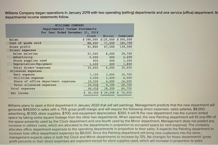 Solved Williams Company began operations in January 2019 | Chegg.com
