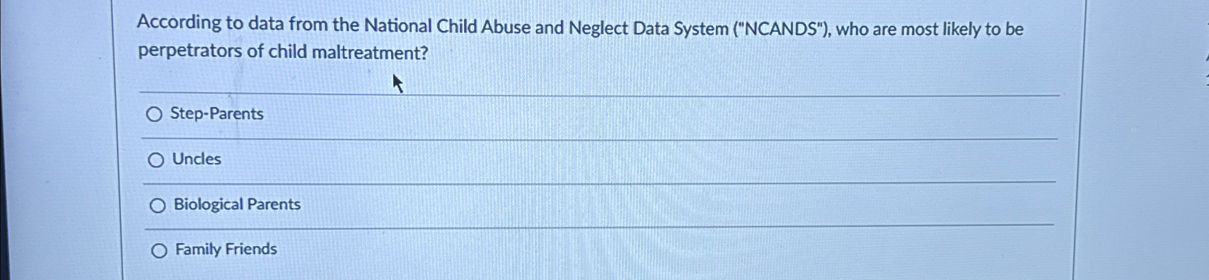 Solved According to data from the National Child Abuse and | Chegg.com
